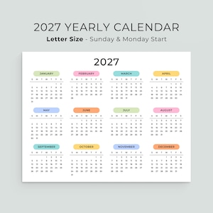 2027 Calendar Minimalist 2027 Wall Calendar Landscape 2027 Yearly ...