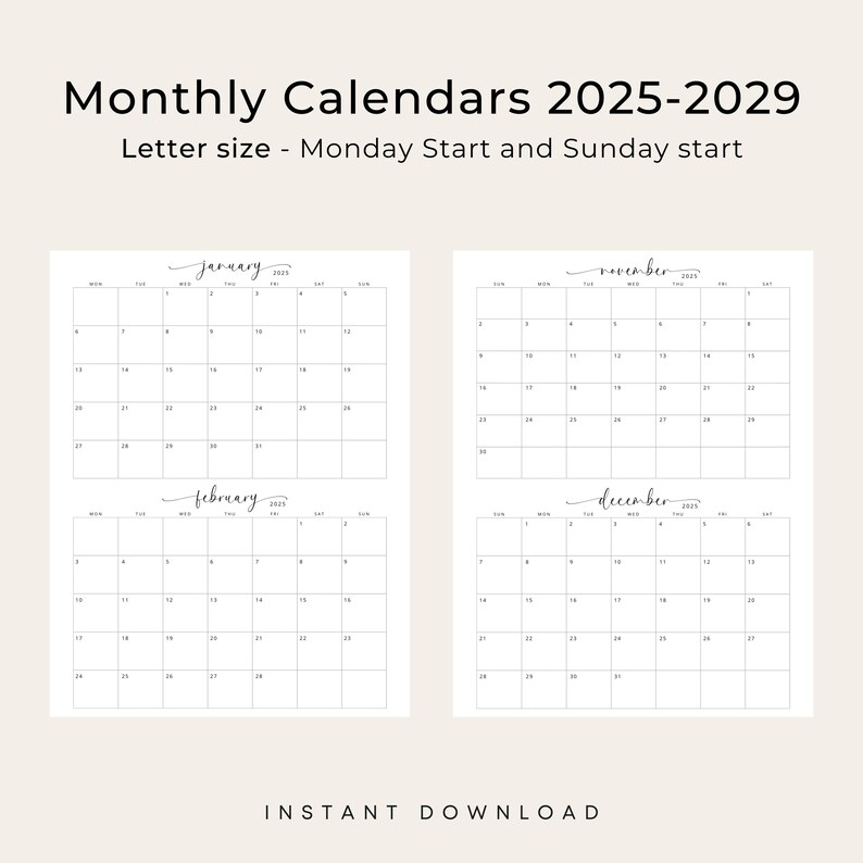 5 Years Calendar 2025-2029 Calendar Five Years Planner 2 Months per ...