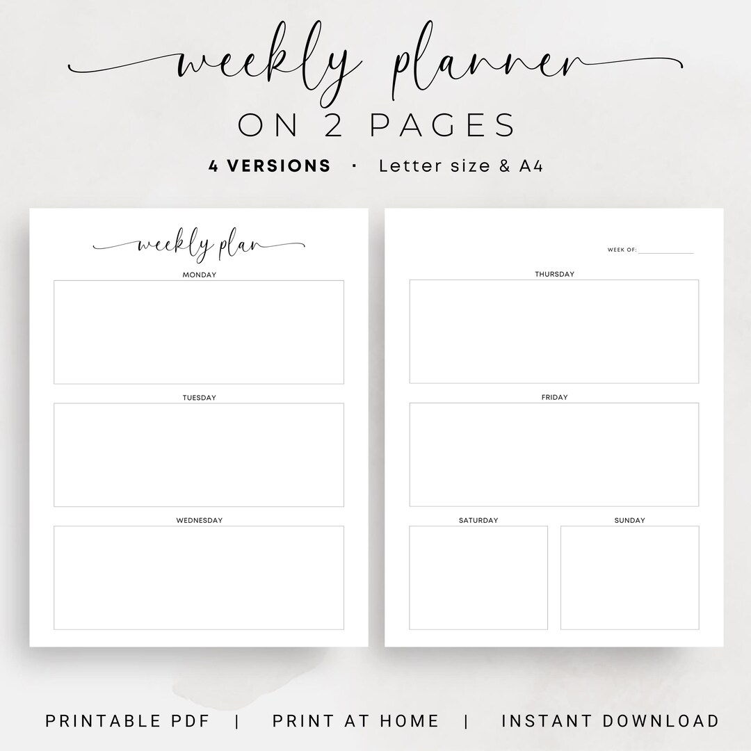 Weekly Planner Week on 2 Pages Planner Printable Weekly Calendar Weekly ...