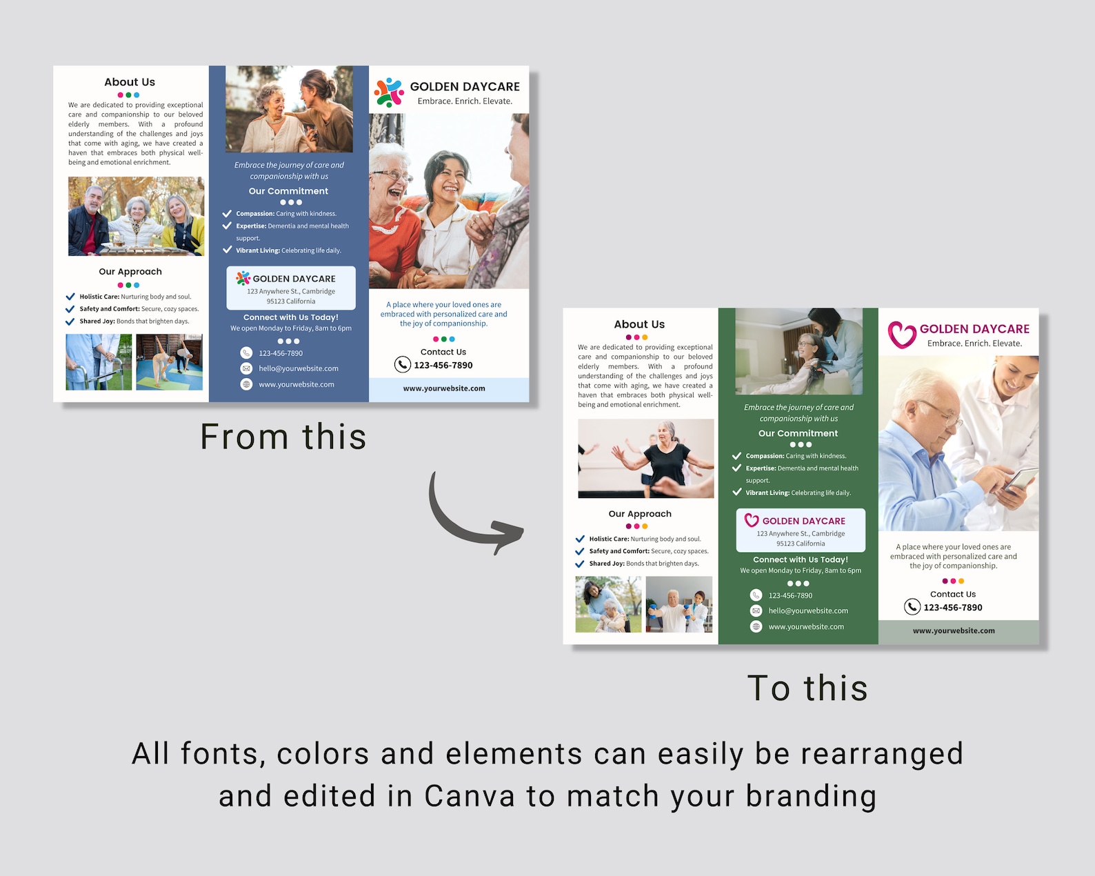 Editable Adult Daycare Center Trifold Brochure Day Center for Elderly ...