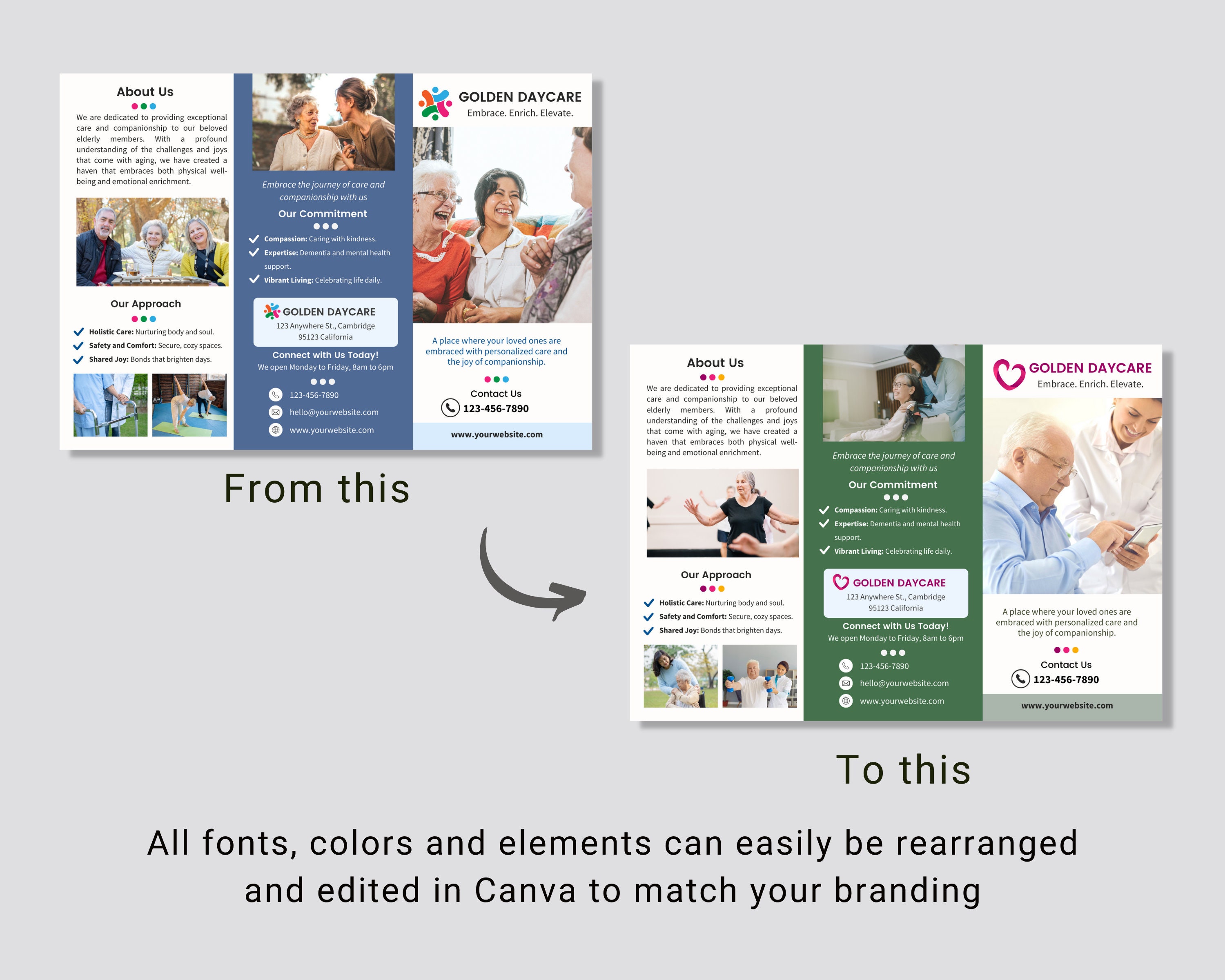 Editable Adult Daycare Center Trifold Brochure Day Center for Elderly ...