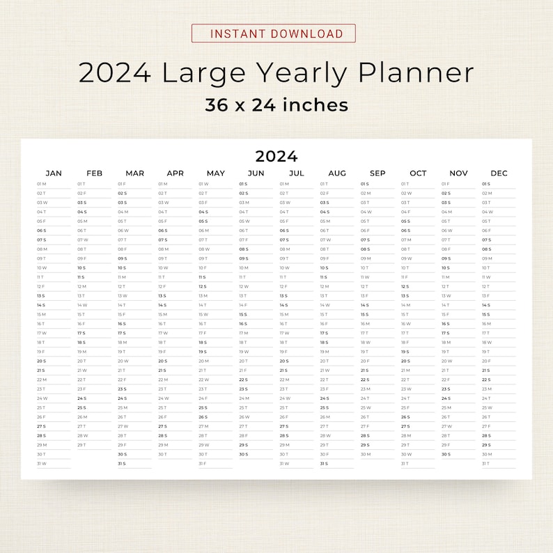 2024 Large Yearly Planner 2024 Year Wall Planner Landscape 2024 Planner ...