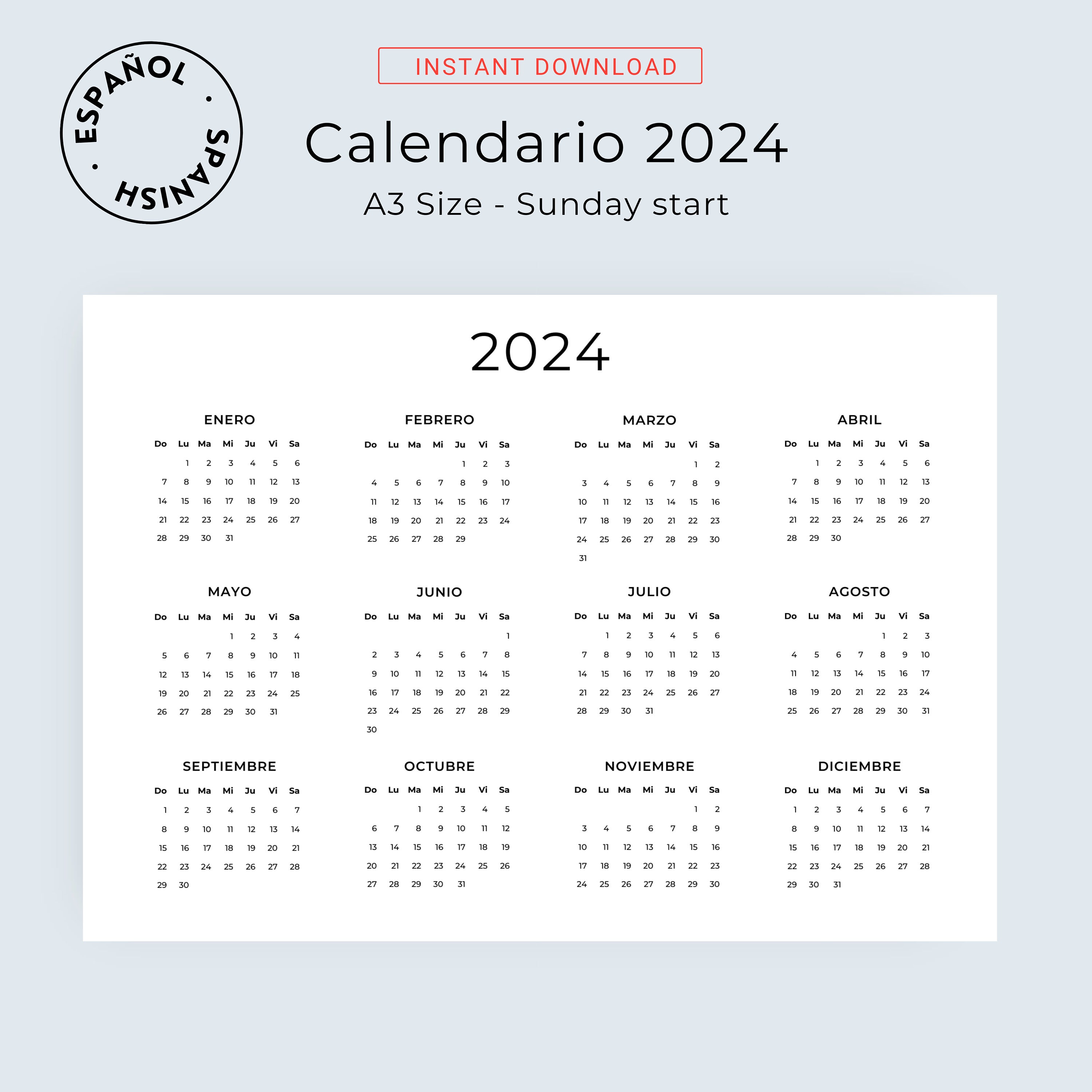 Calendario 2024 en Español Calendario Para Imprimir Calendario ...