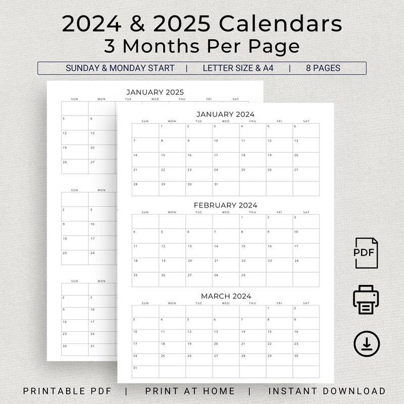 3 month calendar 2024 2025 - Etsy België