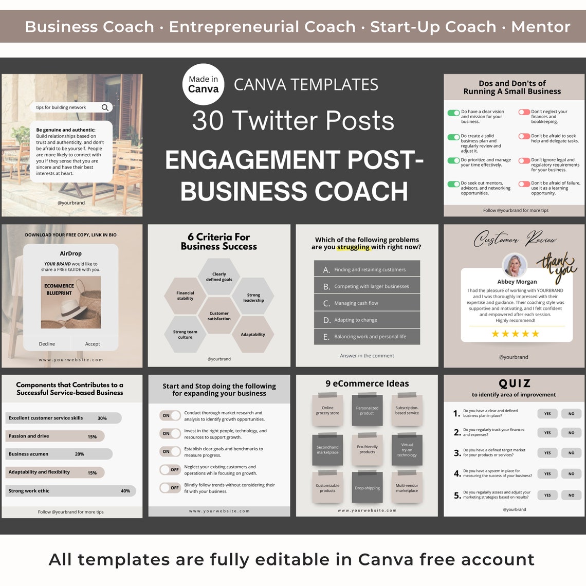 30 Twitter Post Template for Business Coach Engagement Post Infographic ...