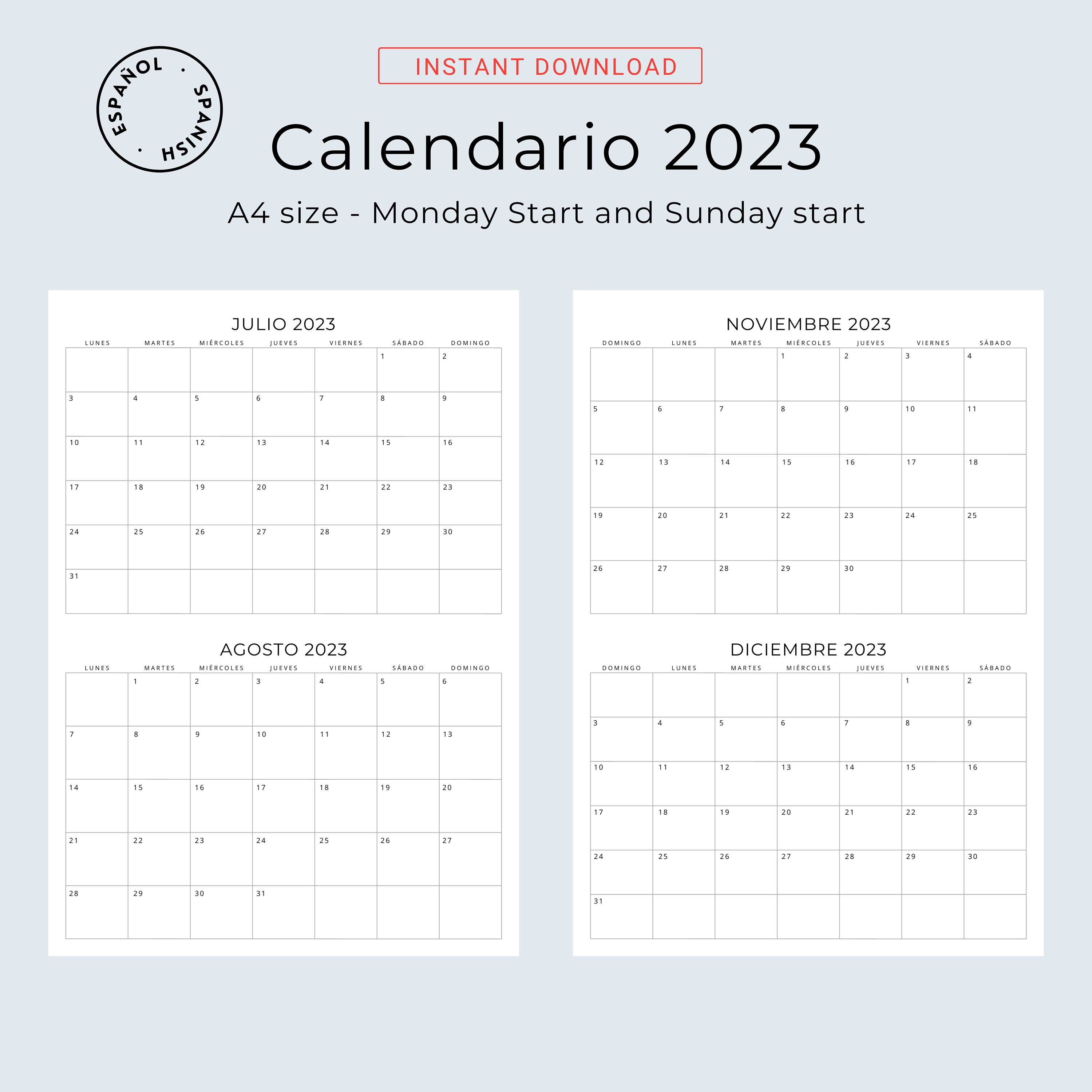 Calendario 2023 & 2024 Calendario Español 2023 2024 Calendario Mensual ...
