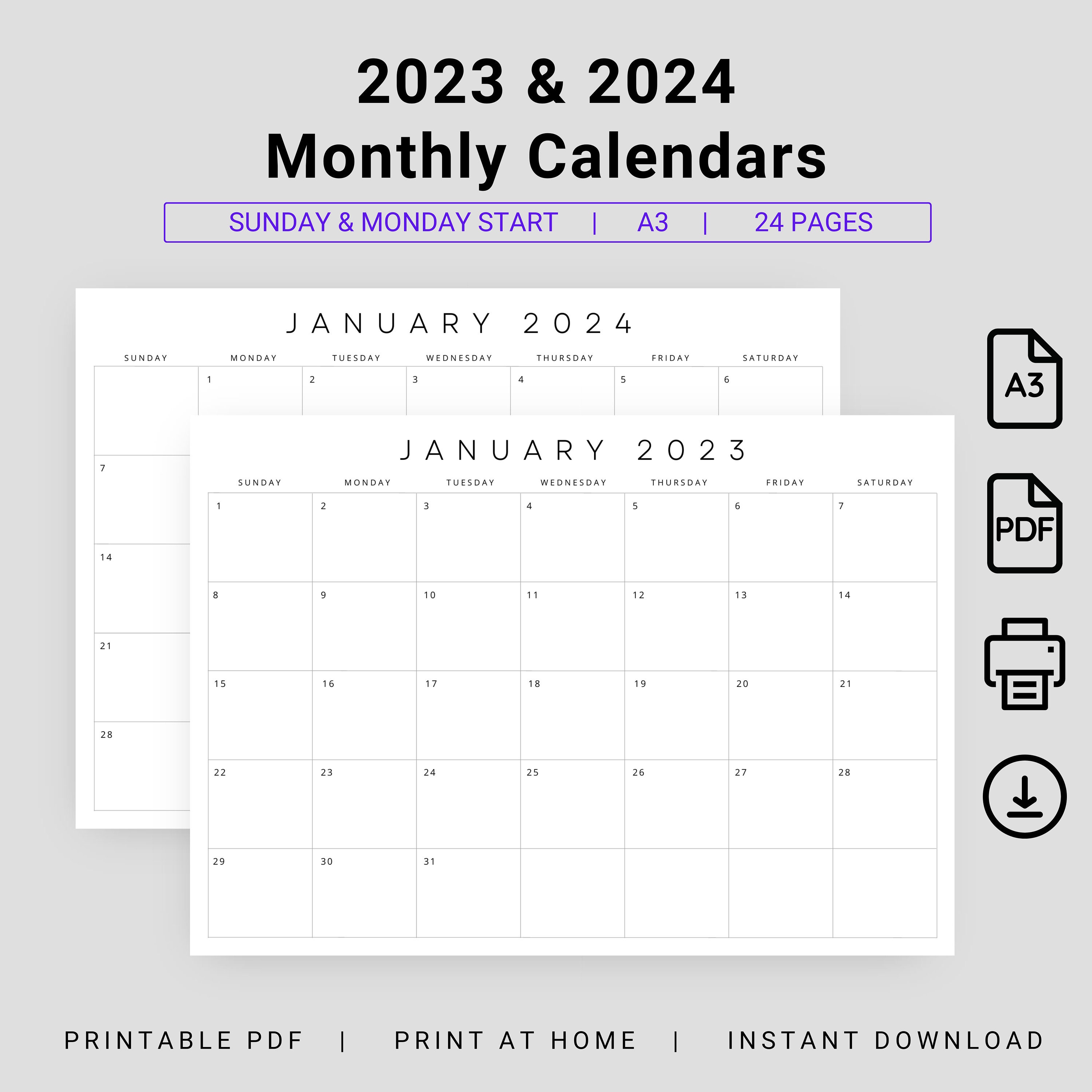 2023 & 2024 Monthly Planner Landscape 2023 2024 Monthly PDF - Etsy