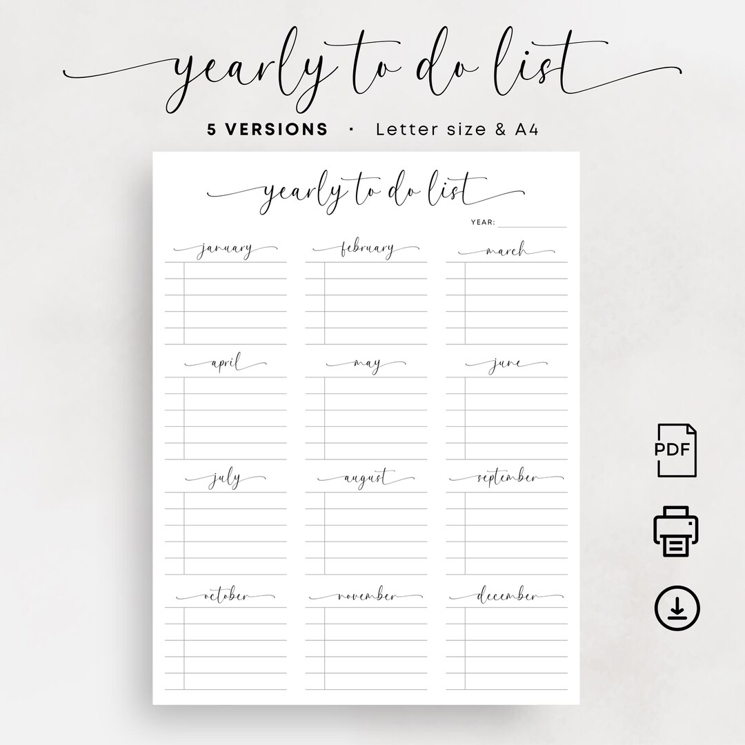 Yearly to Do List Printable to Do Yearly Planner PDF Accountability ...