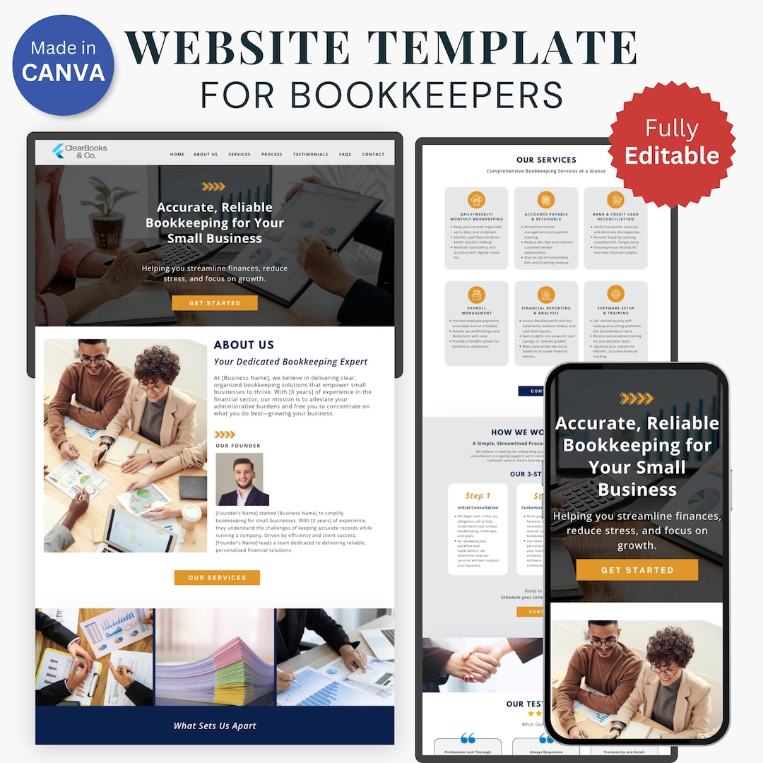 Website Template for Bookkeeper Website With Canva Tax Preparer Webpage ...