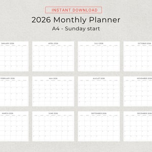 2026 Monthly Calendar PRINTABLE 2026 Monthly Planner Landscape 2026 ...