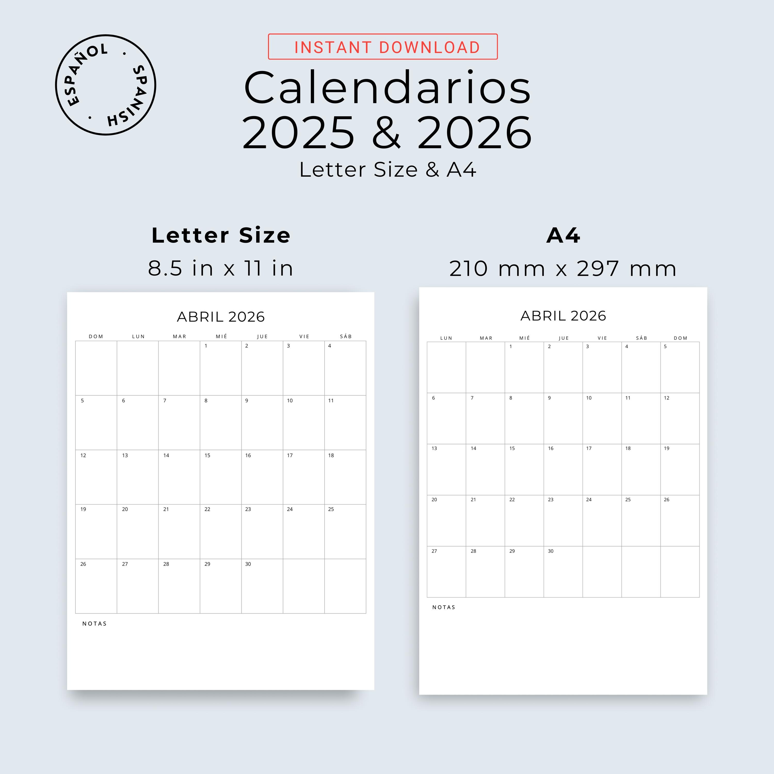 2025 2026 Calendario En Español 2025-2026 Printable Monthly Calendar in ...