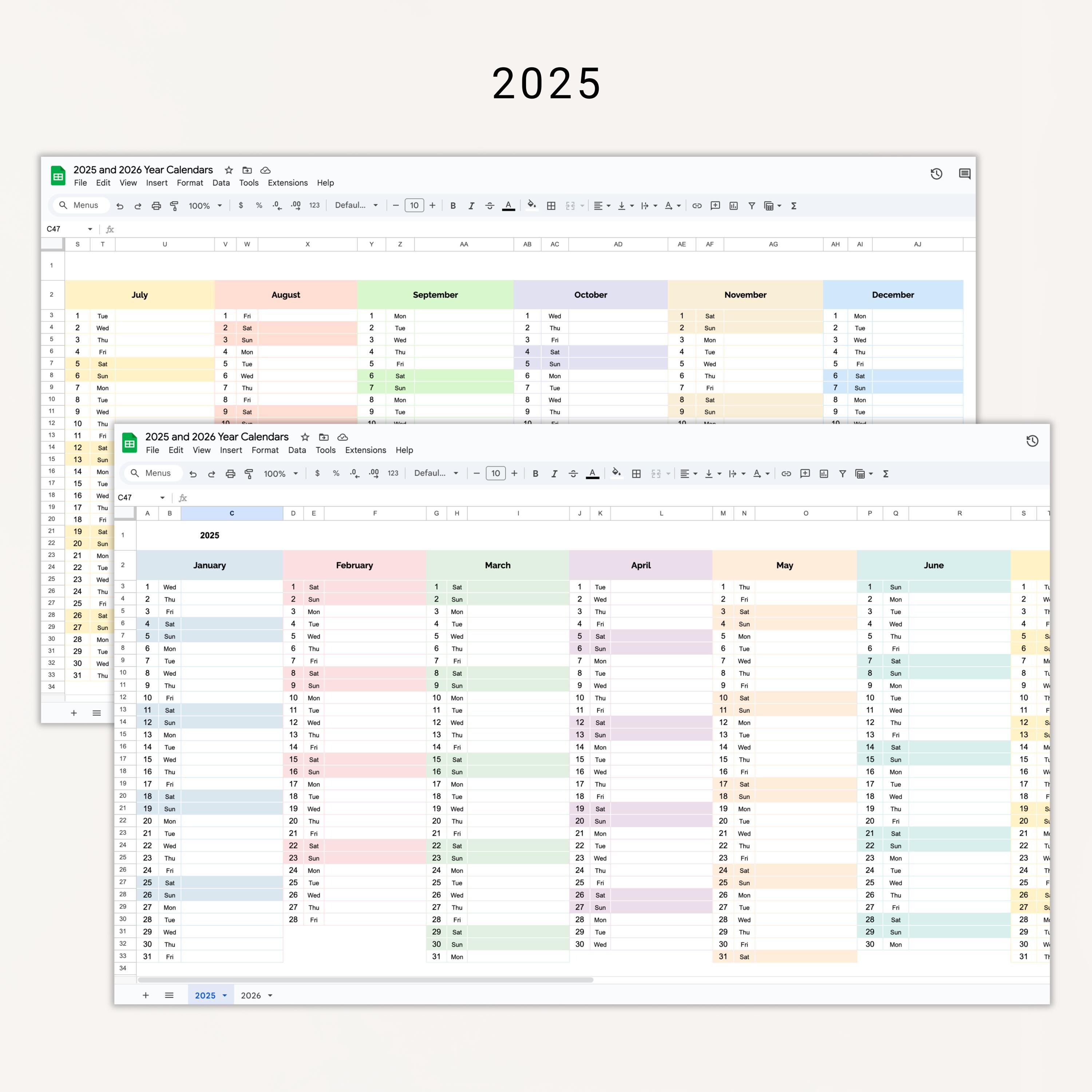 2025 2026 Year Calendar Google Sheets Template 2025 & 2026 Editable ...