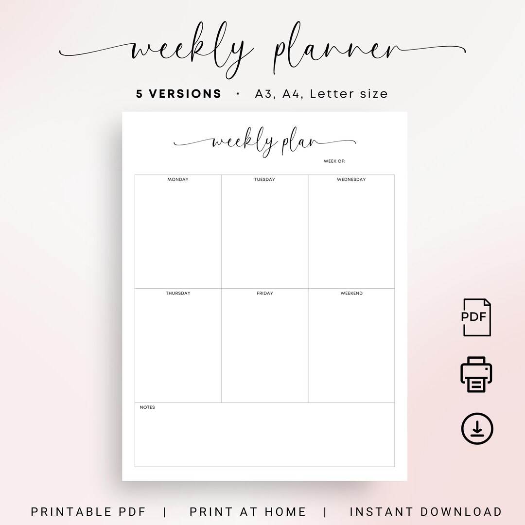 Printable Weekly Planner Portrait Weekly Plan Minimalist Planner ...