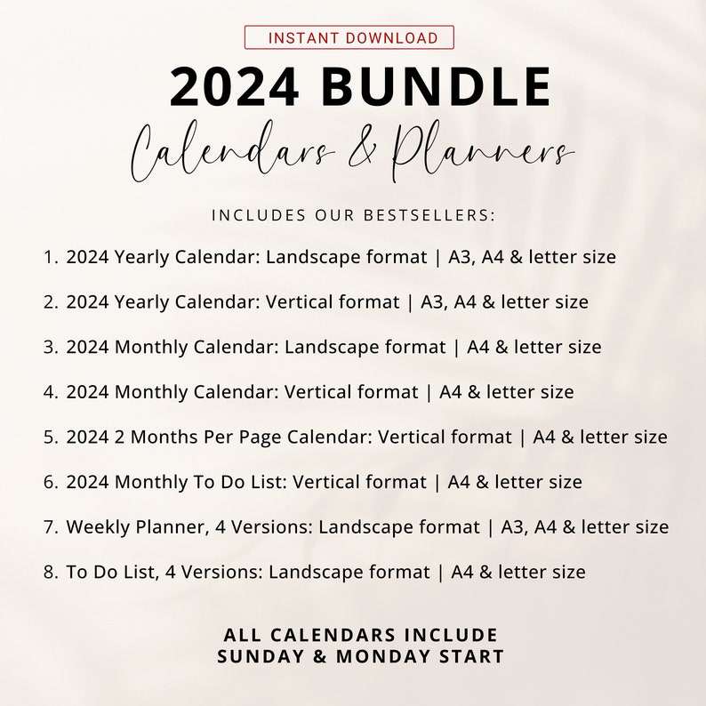2024 Calendar & Planner BUNDLE 2024 Yearly Calendar Monthly Calendar ...