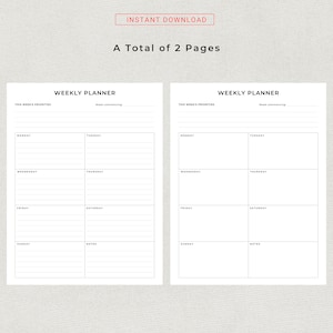 Week at a Glance Printable Weekly Planner Minimal Week Overview Office ...