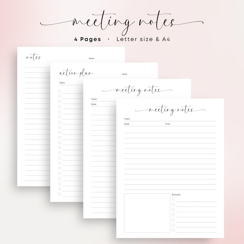 Meeting Notes PRINTABLE PDF Action Plan Notes to Do List Planner ...