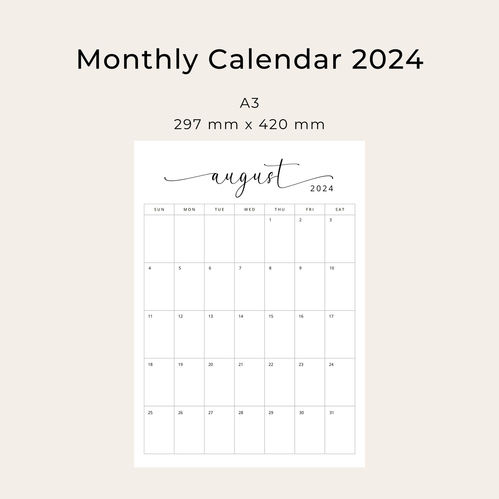 2024 Calendar 2024 Planner A3 Monthly Calendar 2024 Vertical Calendar ...