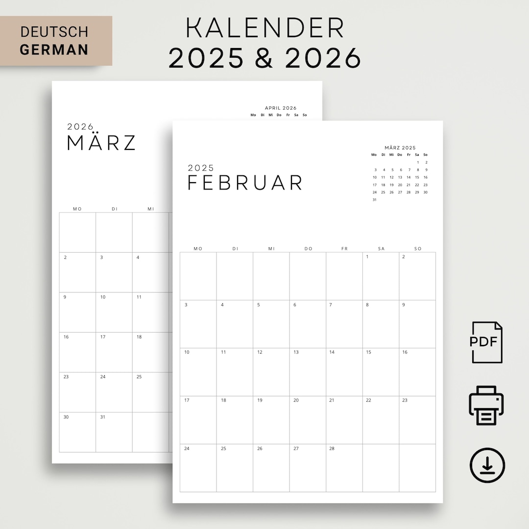 Kalender 2025-2026 Kalender Deutsch 2025 2026 PRINTABLE Planner ...