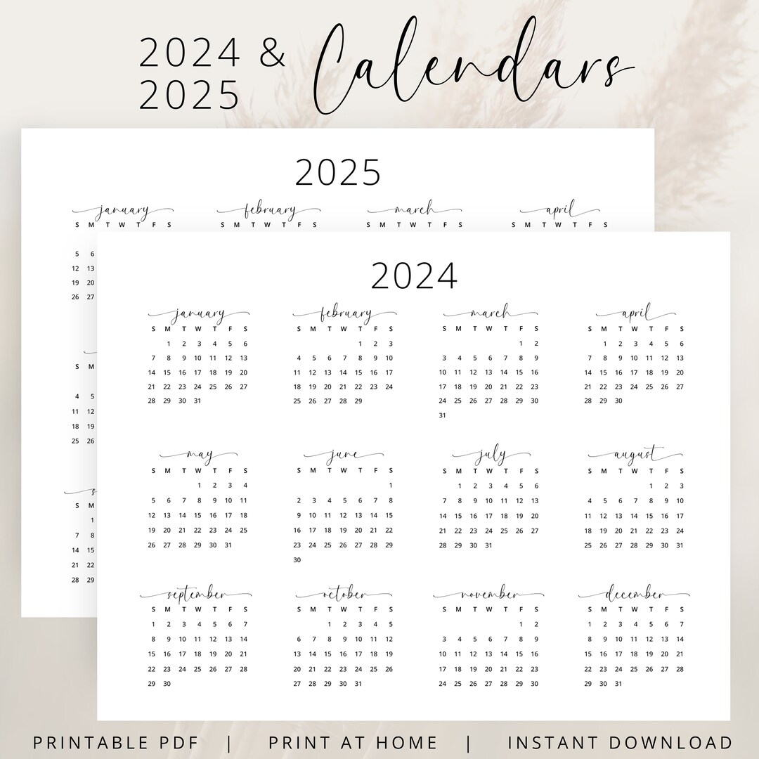 2024 2025 Yearly Calendar Landscape 2024 & 2025 Minimal Calendar ...