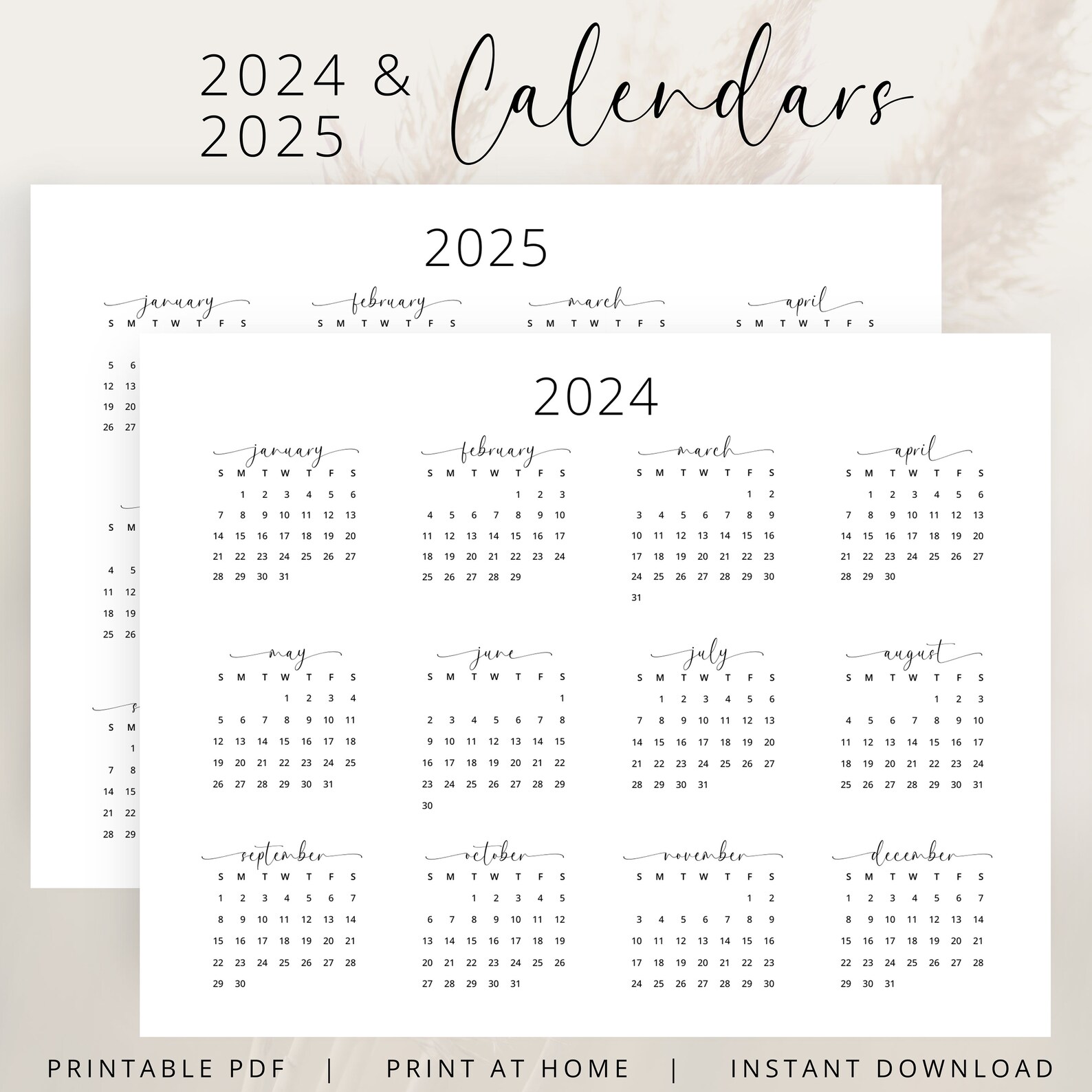 2024 2025 Yearly Calendar Landscape 2024 & 2025 Minimal Calendar ...