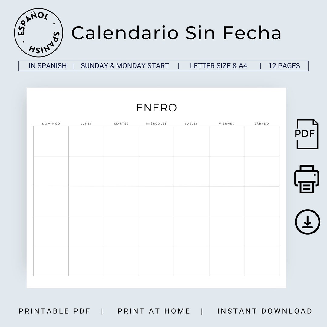 Calendario Sin Fecha Calendario Mensual Blank Spanish Monthly Calendar ...