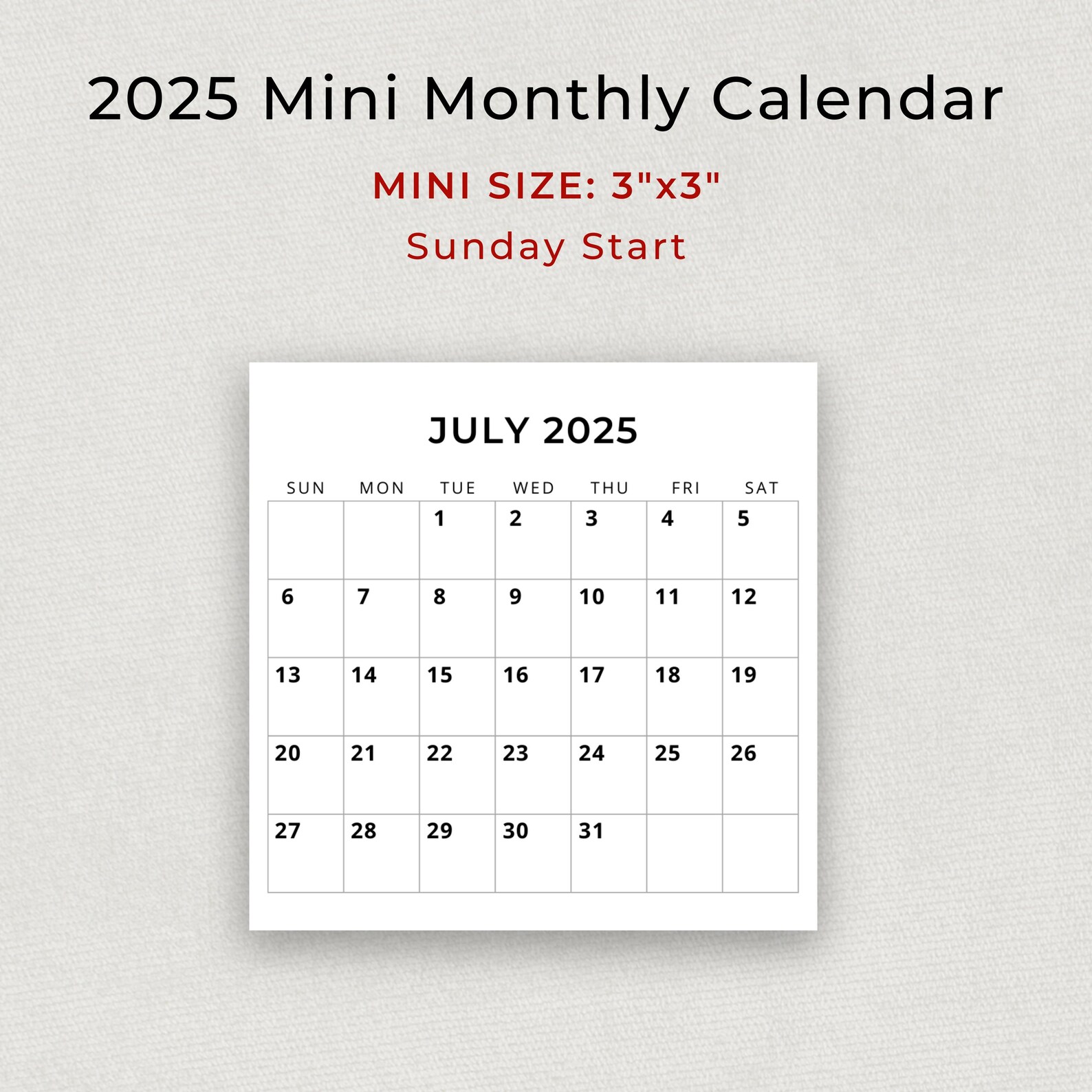 2025 Planner 3x3 Inch 2025 Mini Calendar 2025 Small Planner Printable ...