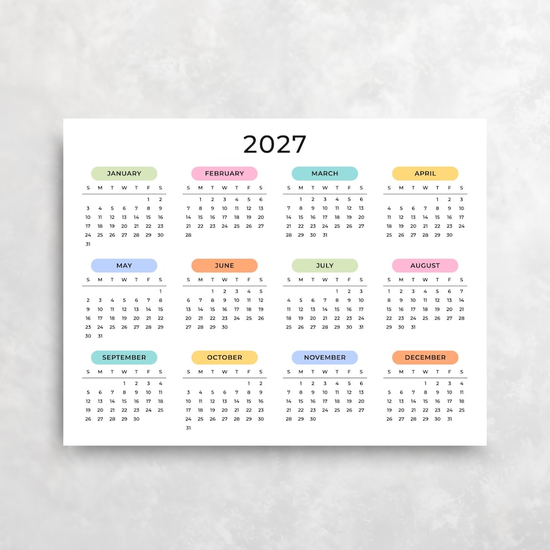 2027 Calendar Minimalist 2027 Wall Calendar Landscape 2027 Yearly ...