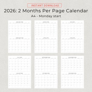 10 Year Calendar 2024 to 2033 Monthly Planner PDF 2 Months per Page ...