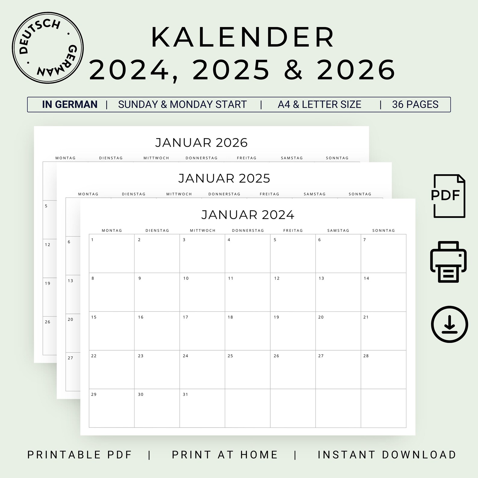 2024 2025 2026 Kalender 2024 2025 2026 Monatskalender German Calendar 3 ...