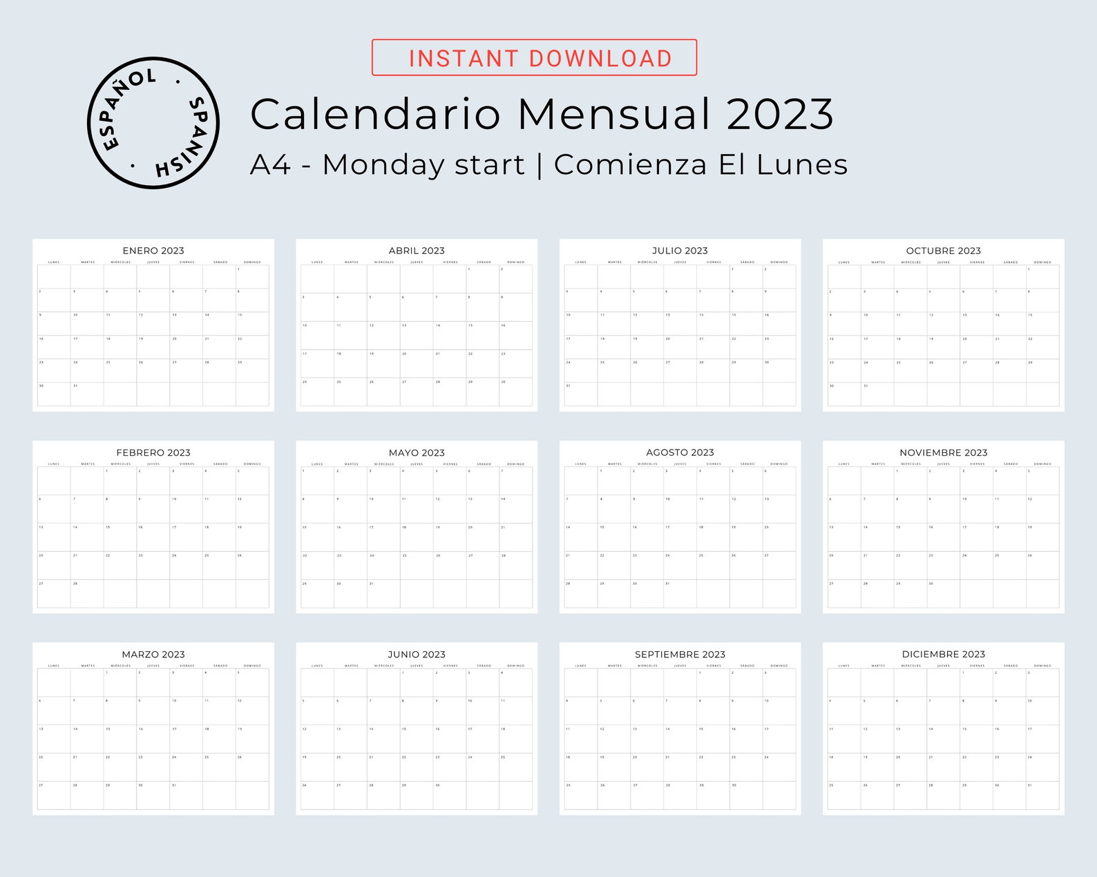 2023 & 2024 Calendario Español 2023 2024 Calendario Mensual Spanish ...