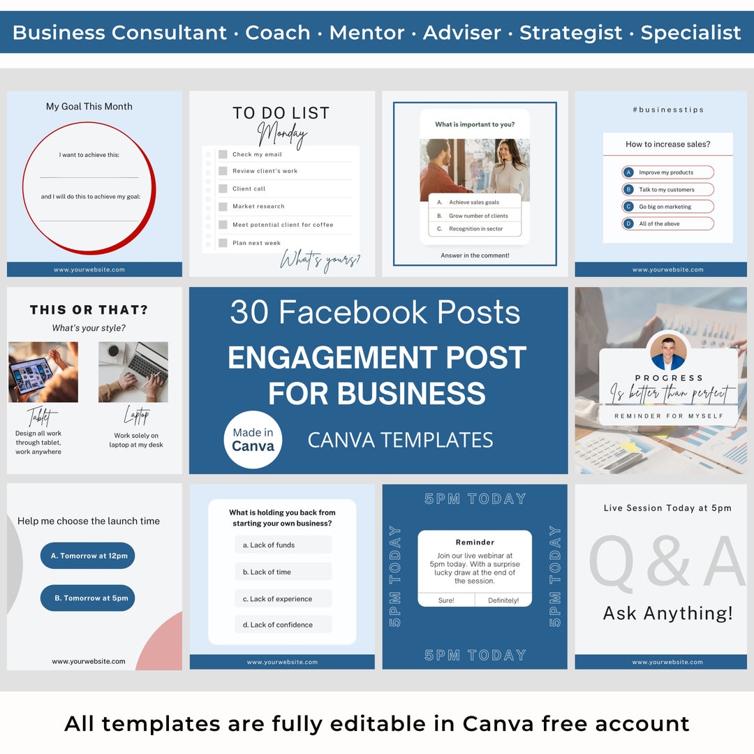 30 Engagement Post for Business Facebook Post Canva Templates Business ...