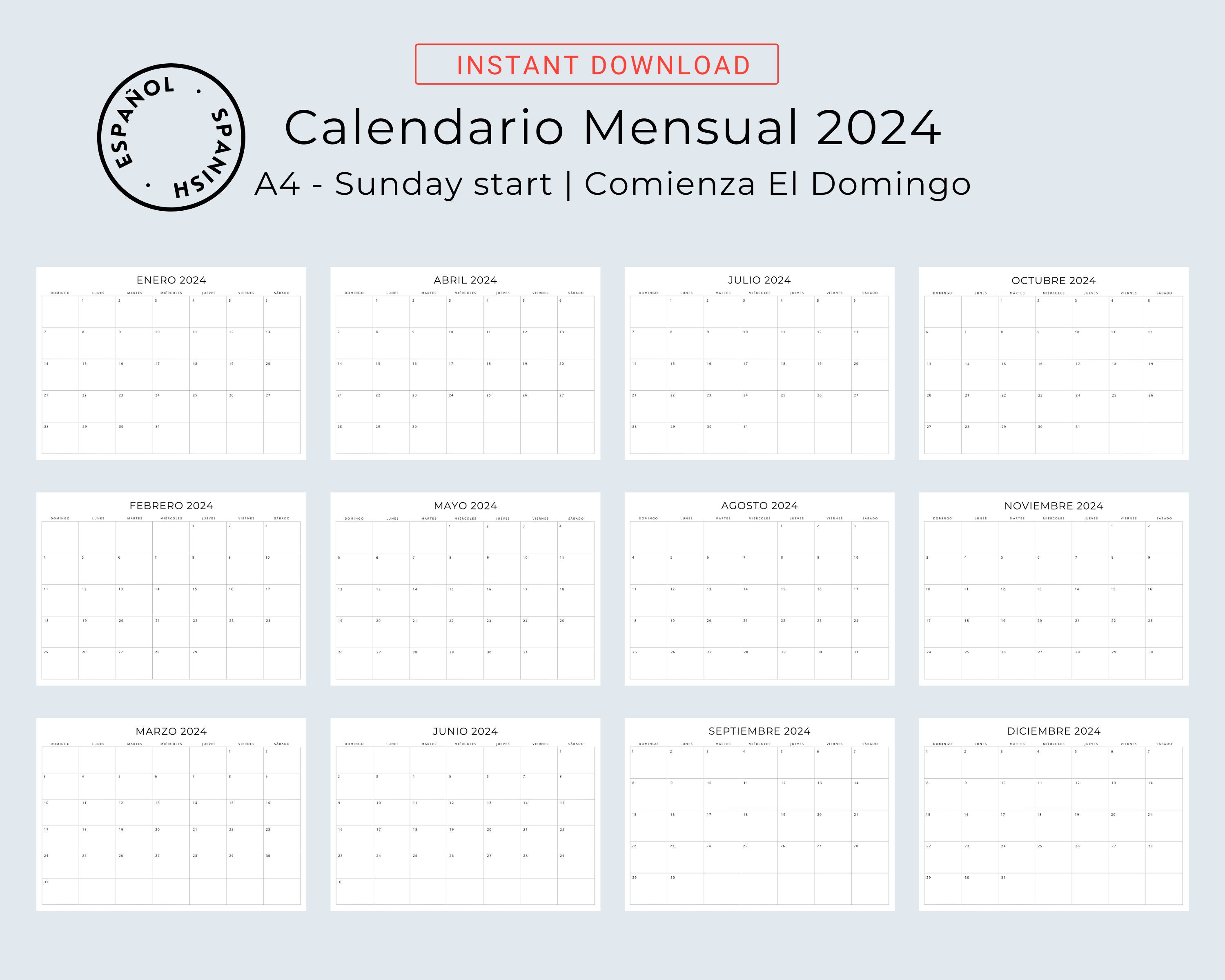 2024 Calendario En Español 2024 Spanish Calendar 2024 - Etsy