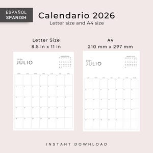 Calendario 2026 Calendario En Español 2026 PRINTABLE Spanish Monthly ...