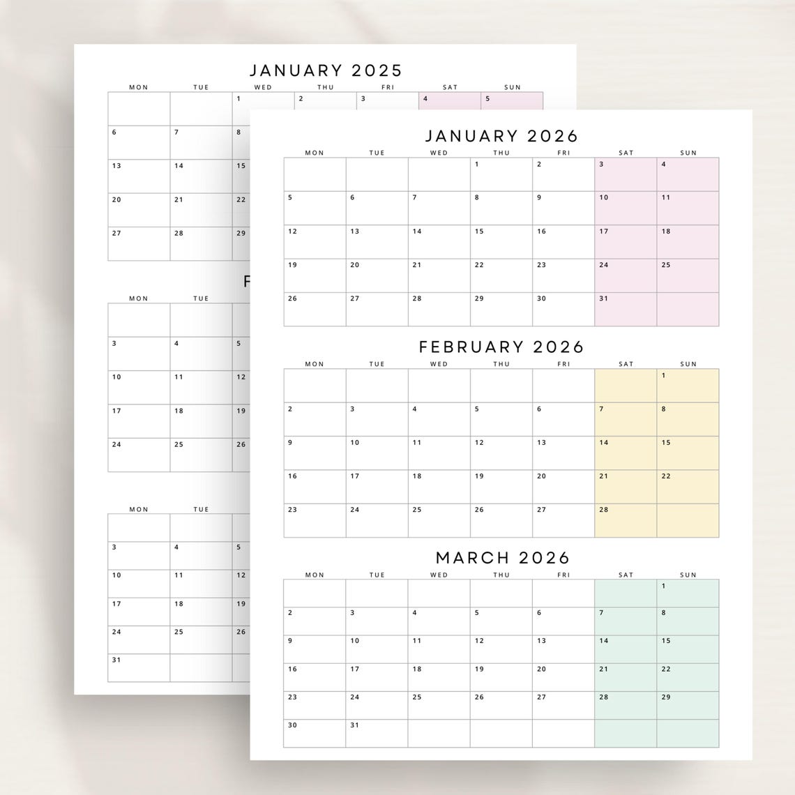 2025 2026 Quarterly Calendar 2025 & 2026 Quarterly Planner Three Months ...