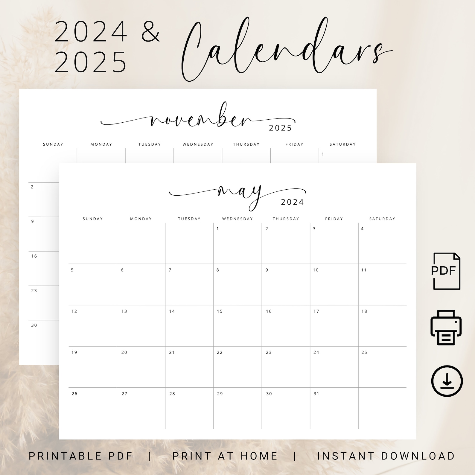 2024 & 2025 Monthly Planner 2024 2025 Calendar Landscape Sunday Start ...