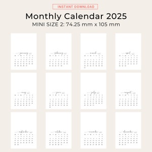 2025 Mini Calendar 2025 Small Calendar Monthly Vertical 2025 DIY ...
