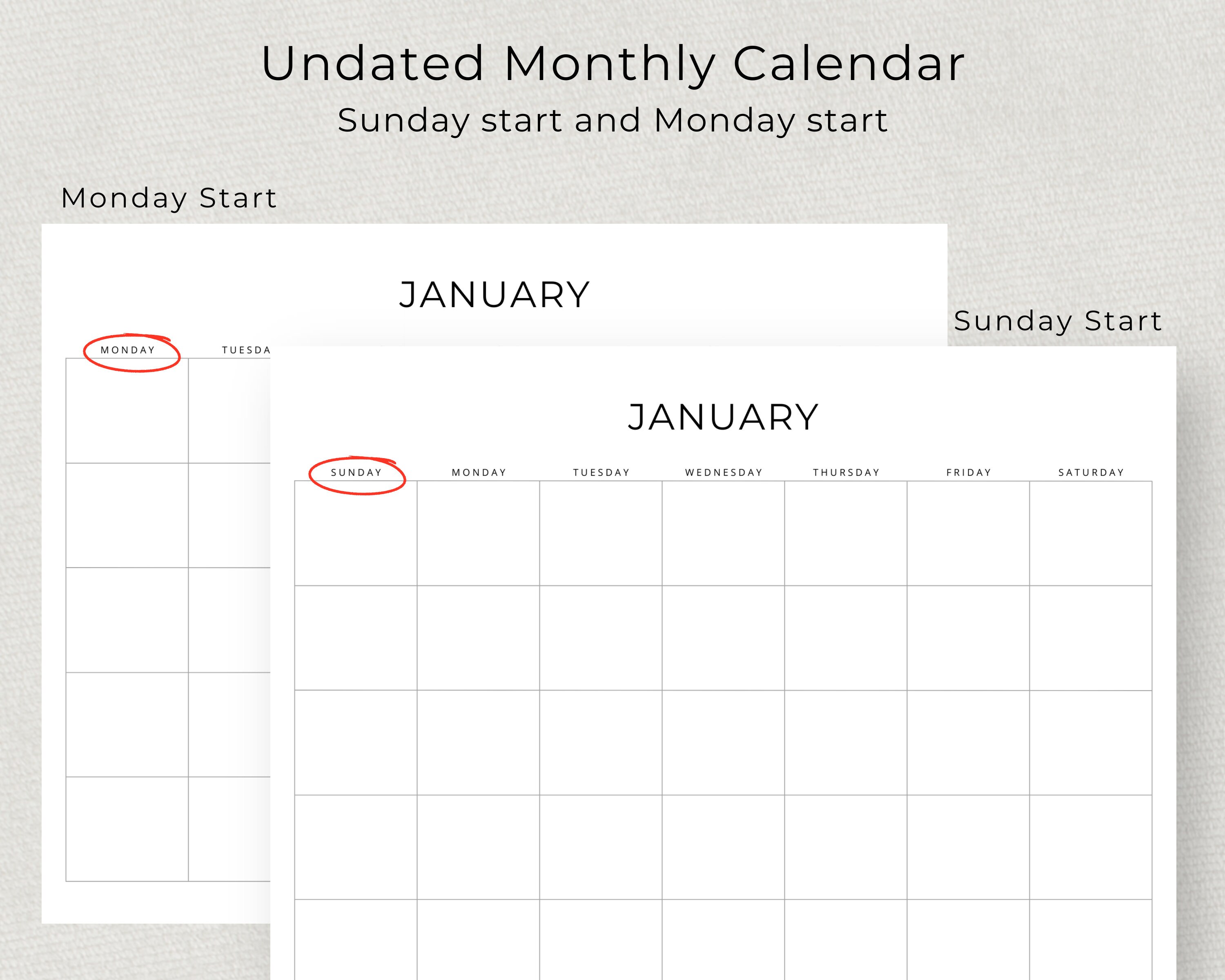 Undated Monthly Calendar Blank Calendar Undated Monthly Planner ...