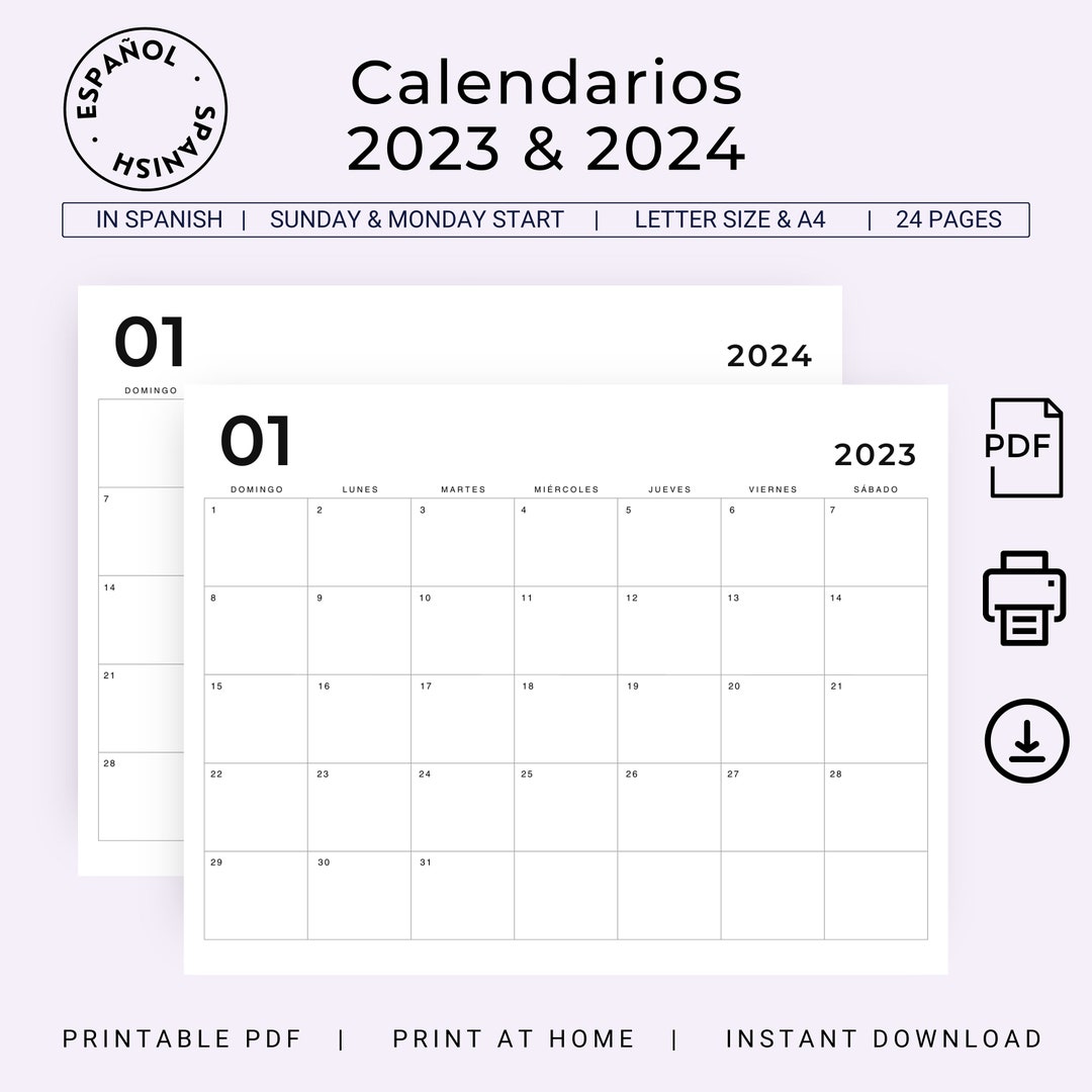 CALENDARIOS 2023 Y 2024 Calendario Español 2023 2024 Calendar in ...