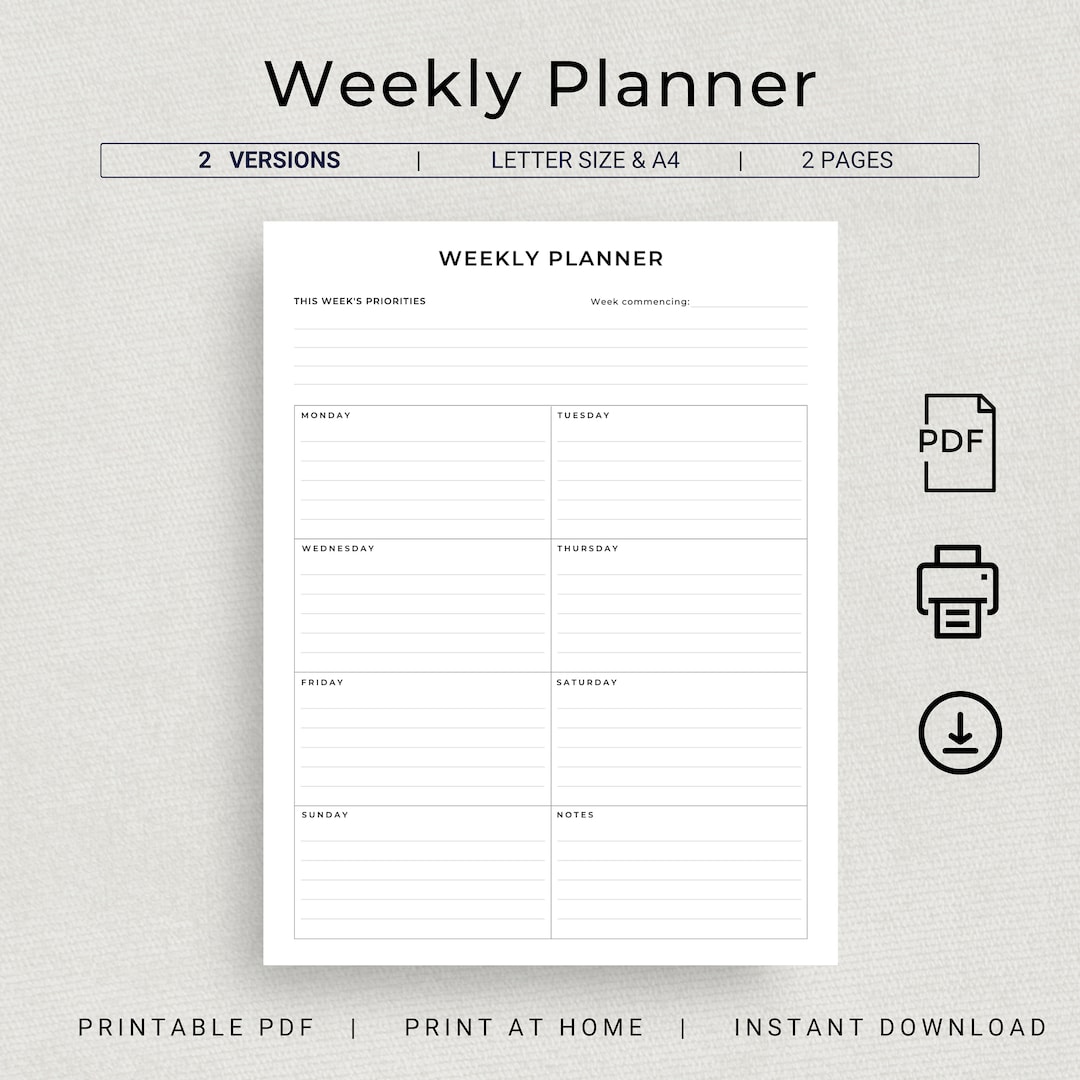 Printable Weekly Planner Vertical Minimalist Weekly Schedule Weekly ...