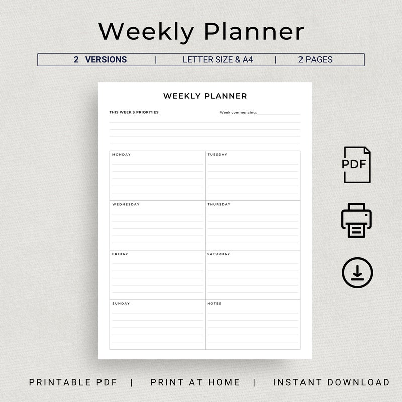 Weekly Work Planner - Etsy