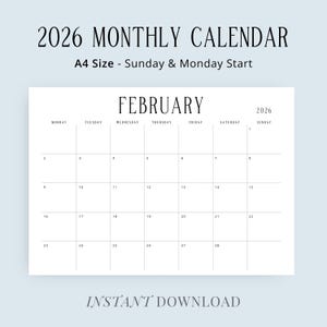 2026 Calendar 2026 Printable Monthly Calendar PDF Planner Landscape ...