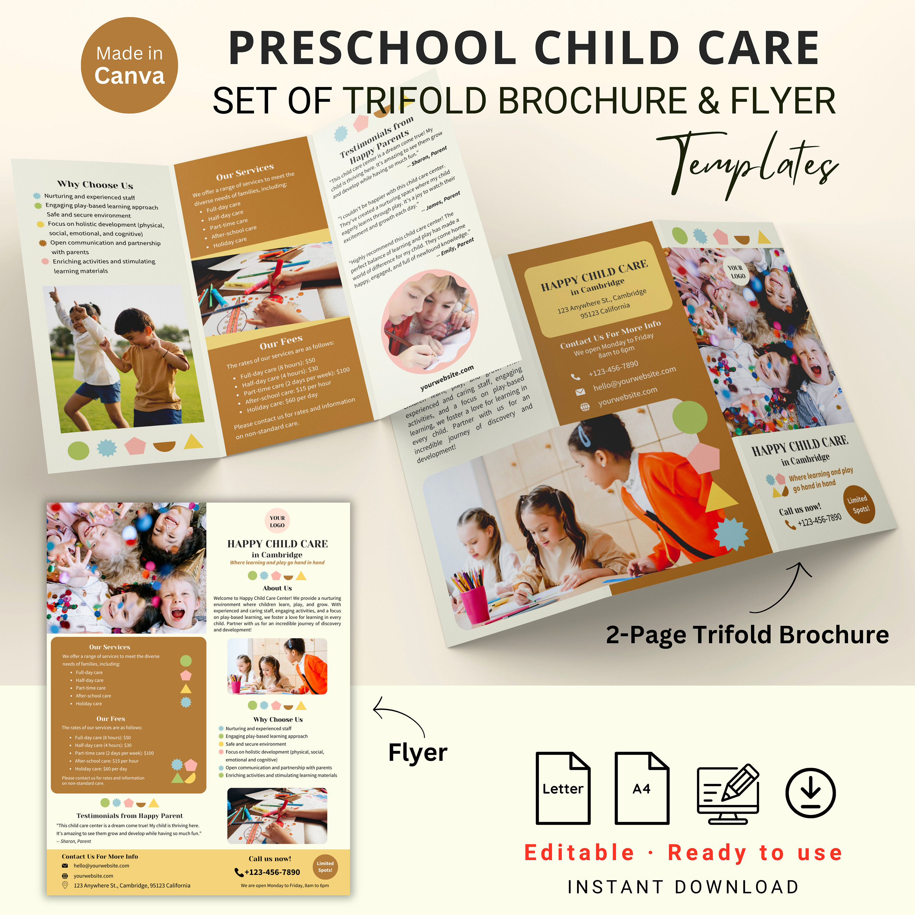 Editable Flyer & Trifold Brochure for Child Care Matching Brochure ...