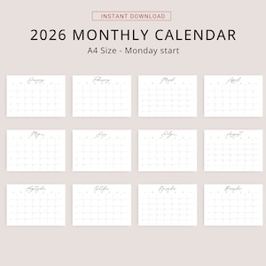 2026 Monthly Planner 2026 Calendar Printable Landscape Wall Calendar ...