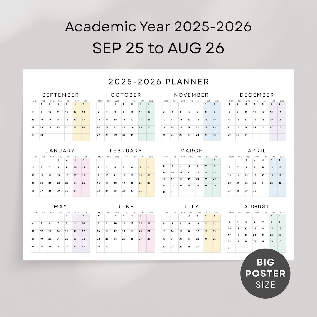 Academic Year 2025 2026 Wall Planner Large Sep 2025 to Aug 2026 Yearly ...