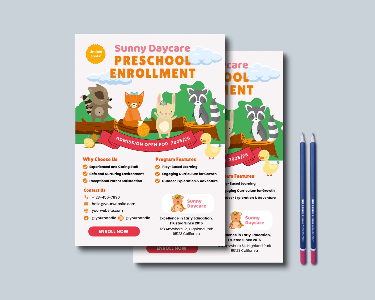Flyer Template for Preschool Daycare Enrollment Printable Brochure ...