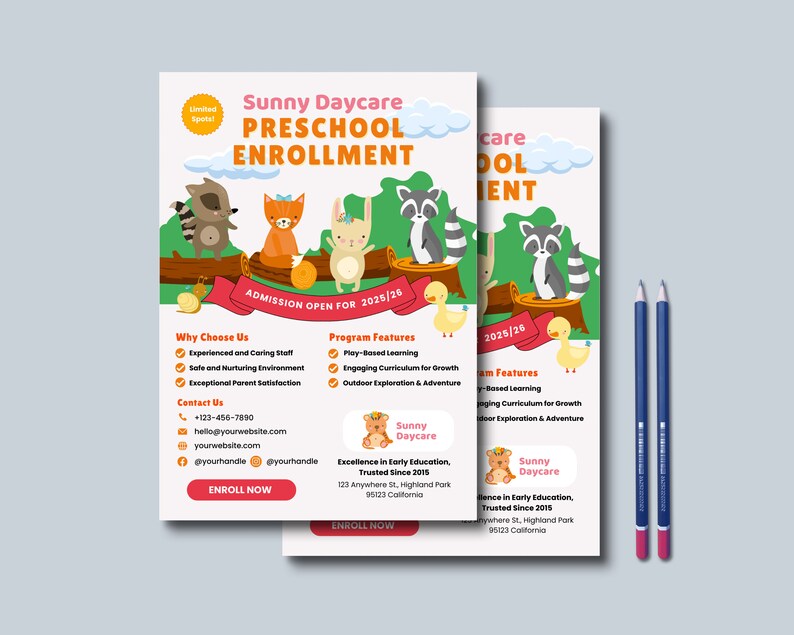 Flyer Template for Preschool Daycare Enrollment Printable Brochure ...