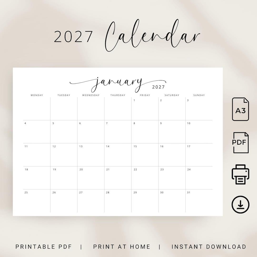 A3 2027 Calendar 2027 Planner A3 Landscape Monthly Calendar 2027 Wall ...