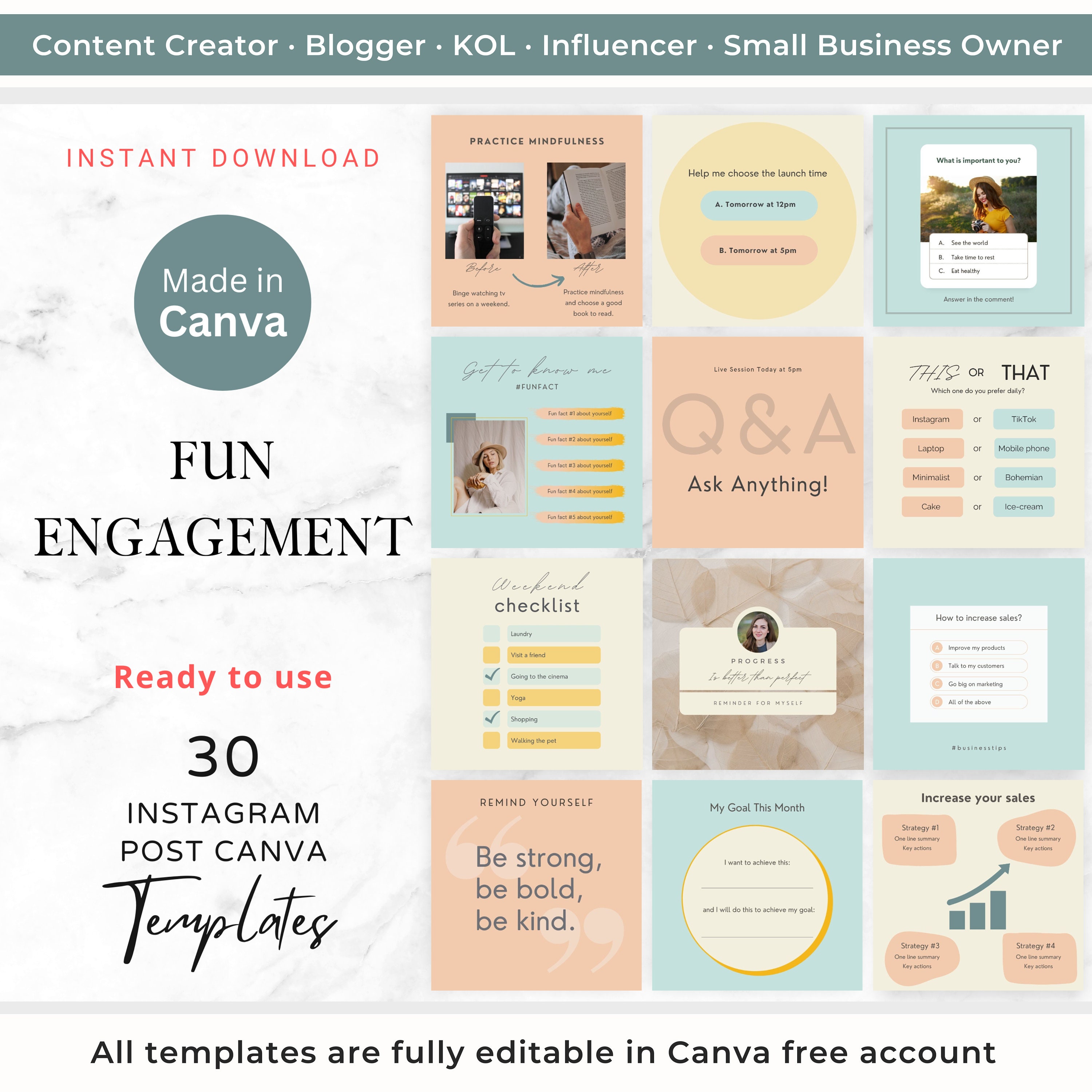30 Fun Engagement Instagram Post Canva Templates Business - Etsy