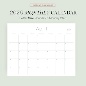 2026 Calendar 2026 Monthly Planner Landscape Classy Wall Calendar 2026 ...