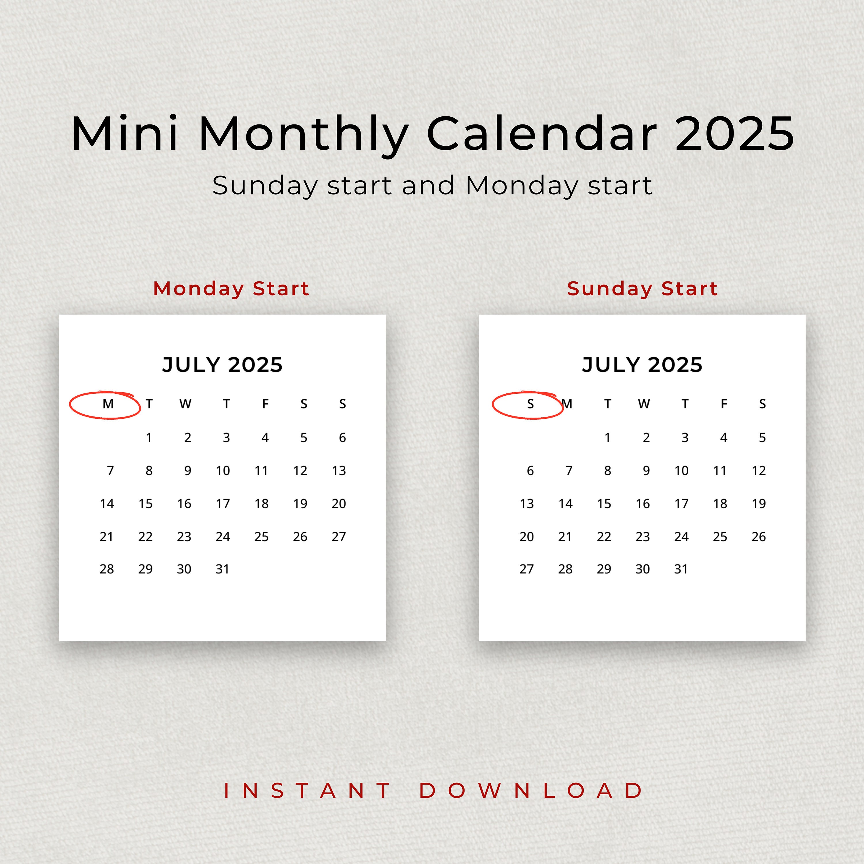 Minimal Mini Calendar 2025 Mini Calendar 2025 Small Calendar 3x3 Inch ...